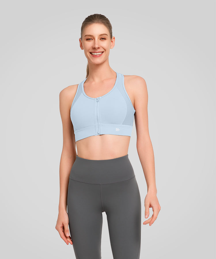 Enfold Zip Front Racerback Padded Running Bra | Women's High Support S ...