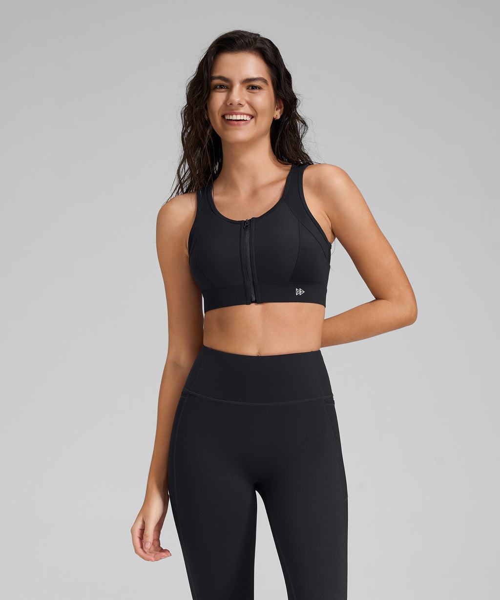Power Cutout Racerback Zip Front Running Bra | Women's High Support Sp ...