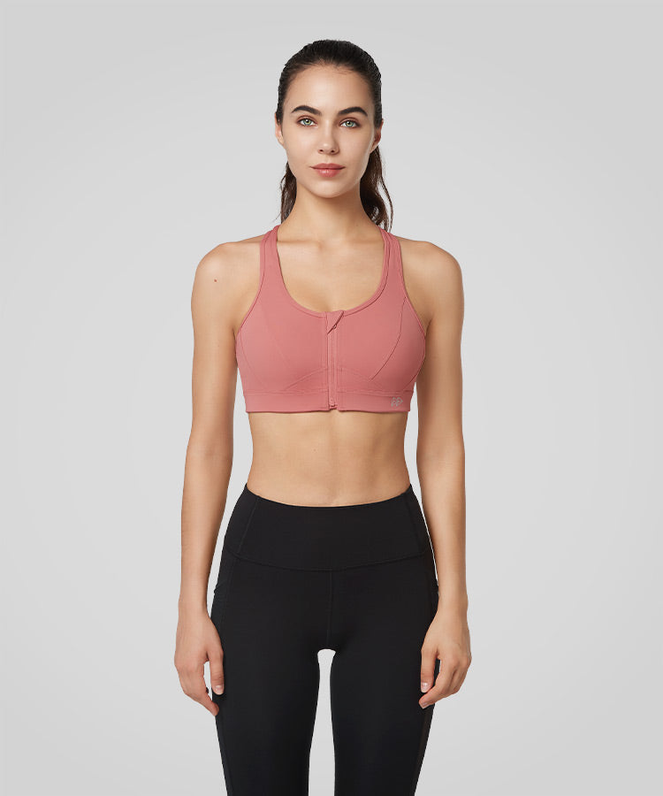 Enfold Zip Front Mesh Racerback Padded Running Bra | Women's High Supp ...